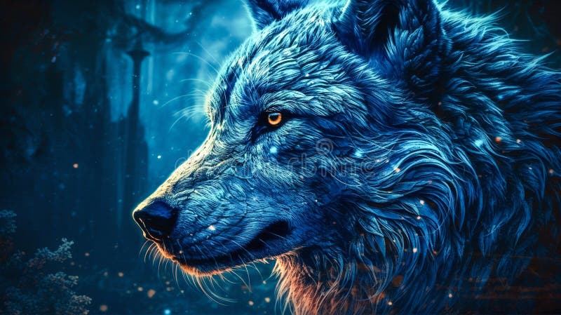 Wolf Under the Night Sky with Blue Moon. Generative AI Stock ...