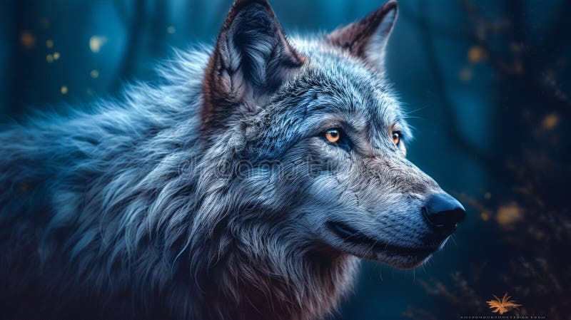 Wolf Under the Night Sky with Blue Moon. Generative AI Stock ...