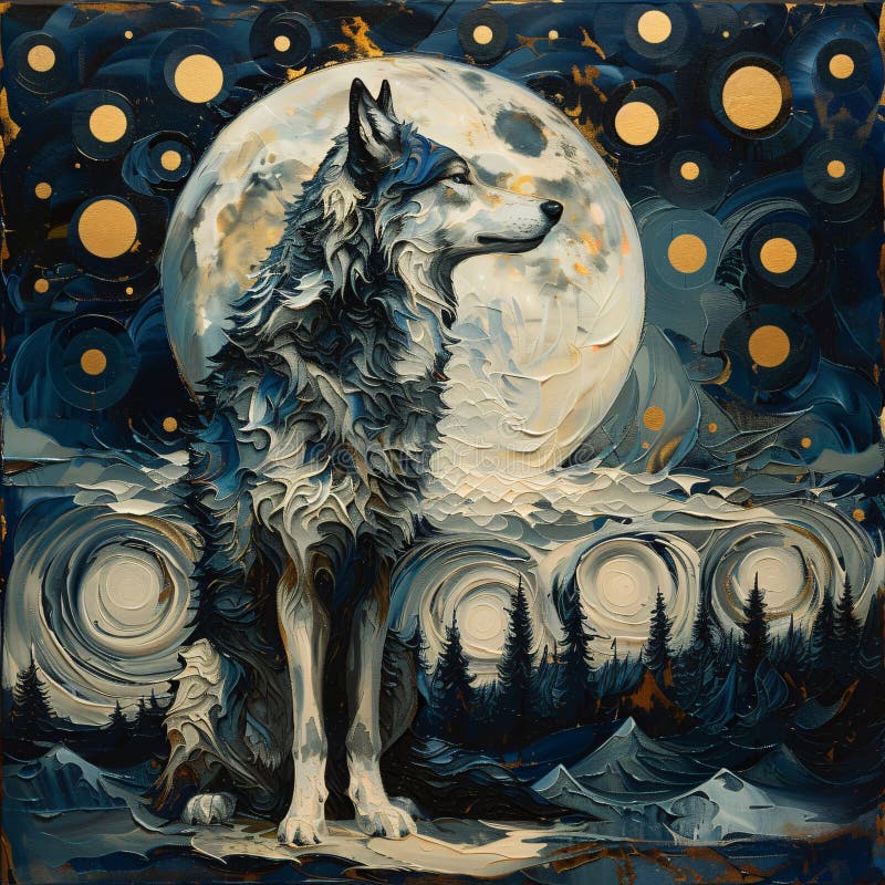 Wolf Under a Starry Night Sky Stock Illustration - Illustration of ...