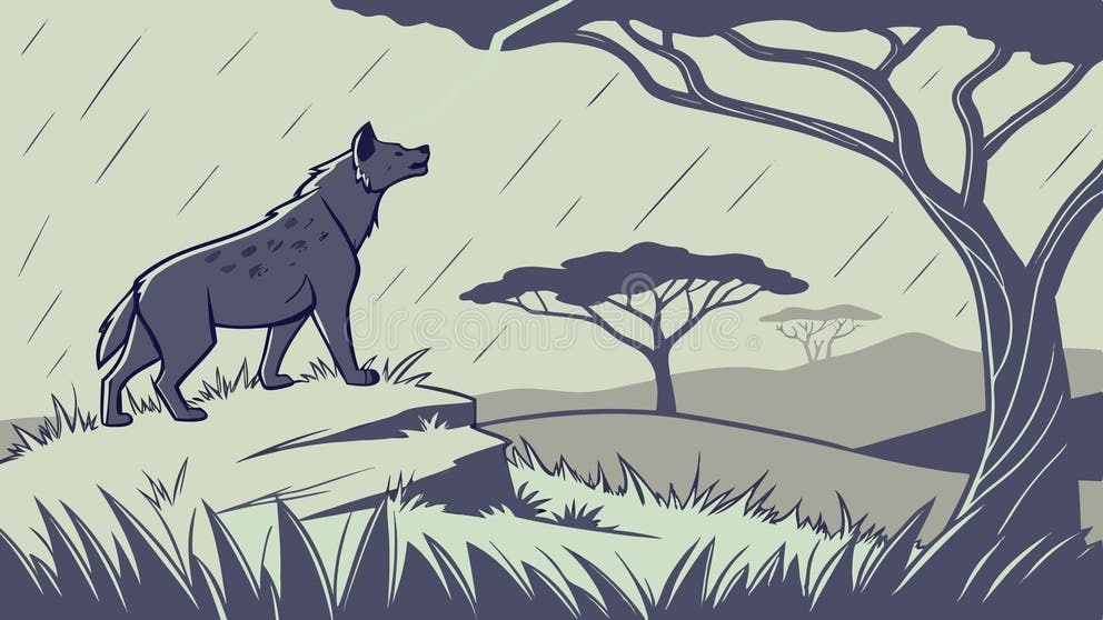 Wolf Under a Twisted Tree, Eerie Wilderness Scene, Vector Design ...