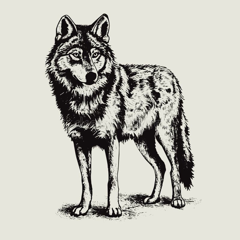 Wolf Vector Drawing. Isolated Hand Drawn, Engraved Style Illustration ...