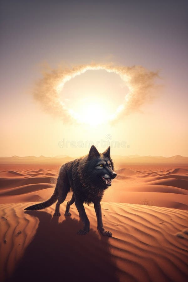 A Wolf Walking in the Desert at Sunset. Generative AI Image. Stock ...