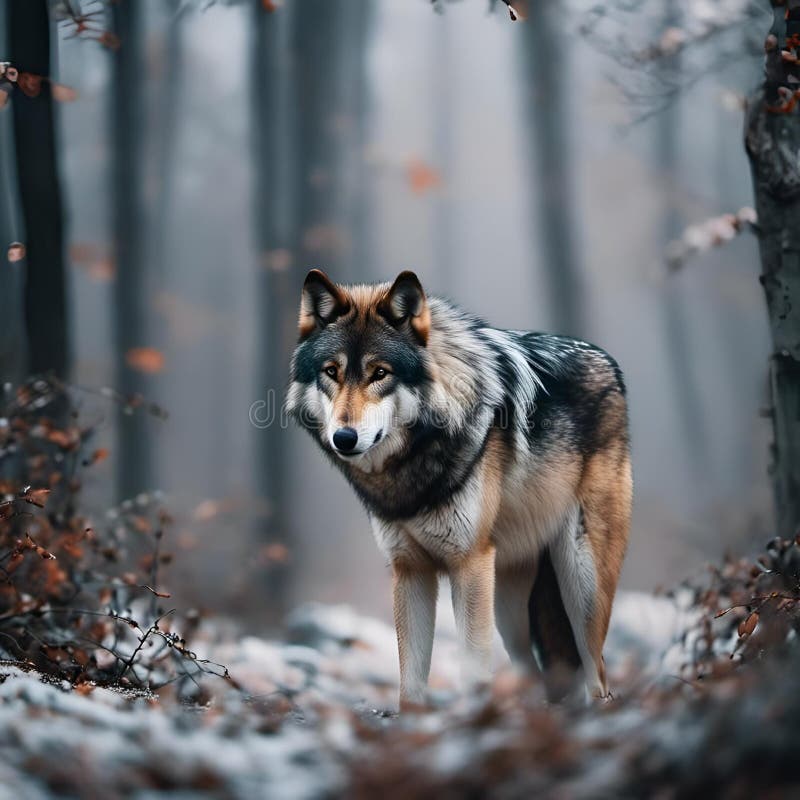 A Wolf Walking Down a Snow Covered Path through a Forest Stock ...