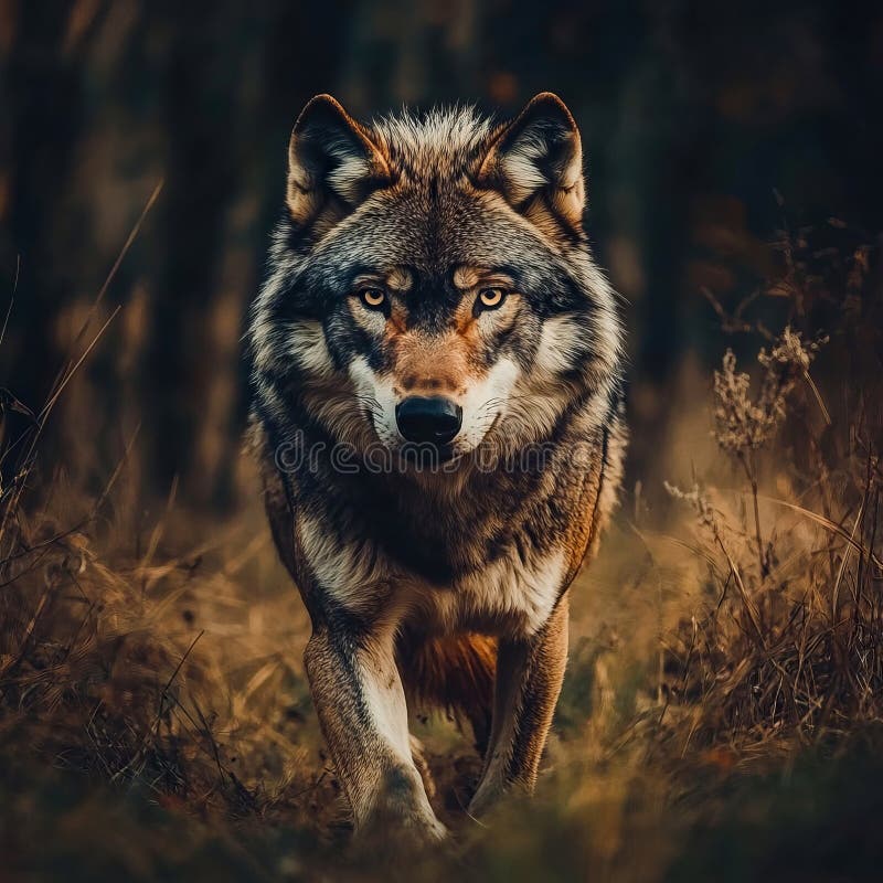 A Wolf Walking through a Field of Tall Grass Stock Image - Image of ...