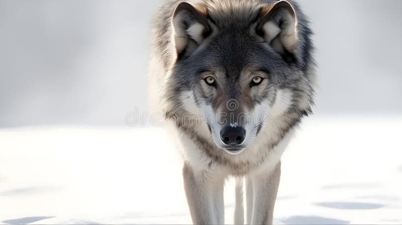 Wolf Walking, Observe, and Hunting in the Snowy Woods in Winter Stock ...