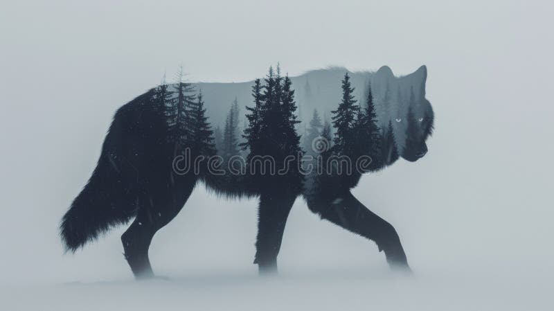 A Wolf Walking through the Woods with Trees in Front of it, AI Stock ...