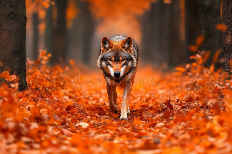 A Wolf Walks by Itself on a Forest Path, Teeth Exposed Stock Image ...