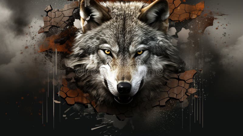 Wolf Wallpaper with Decay Effect. AI Generative Stock Illustration ...