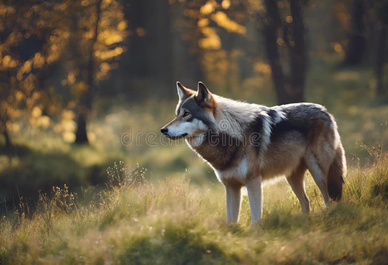 Wolf Watching Over Flock of Sheep in Snowy Pasture Stock Illustration ...