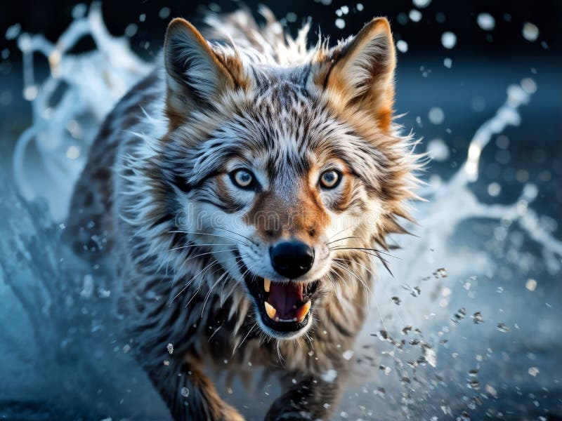 Wolf in the Waterwolf Water Stock Photo - Image of summer, happy: 374172094