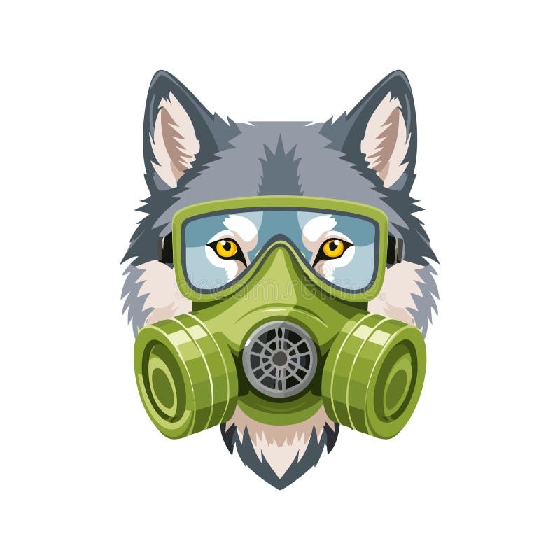 Wolf wearing a gas mask stock vector. Illustration of wild - 346417270