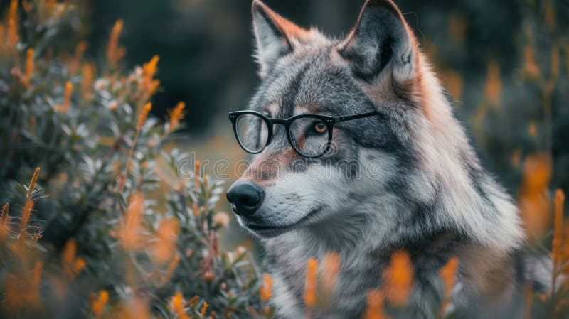 A Wolf Wearing Glasses Sitting in a Field of Flowers, AI Stock Photo ...