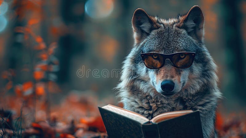Wolf Reading with Sunglasses Stock Illustration - Illustration of ...