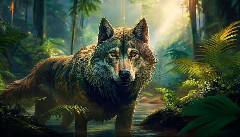 Wolf Wild Predator in the Amazon Forest Stock Illustration ...
