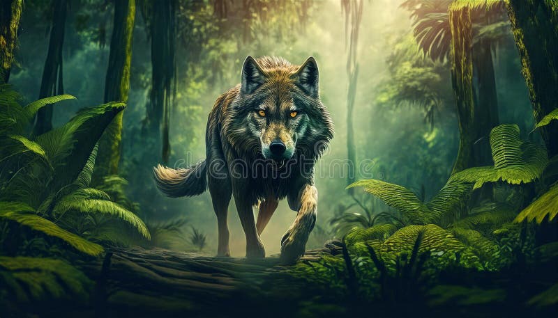 Wolf Wild Predator in the Amazon Forest Stock Illustration ...