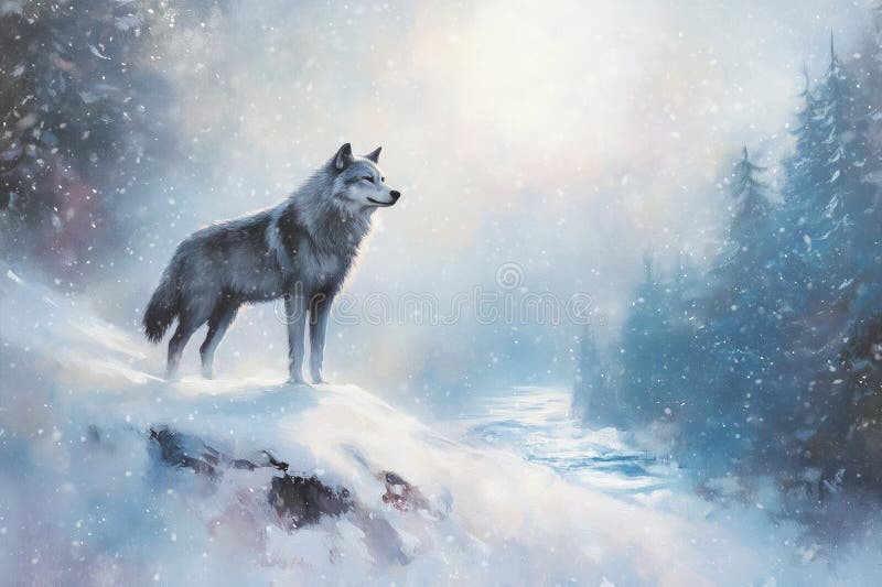 Wolf at winter stock illustration. Illustration of mammal - 372901147