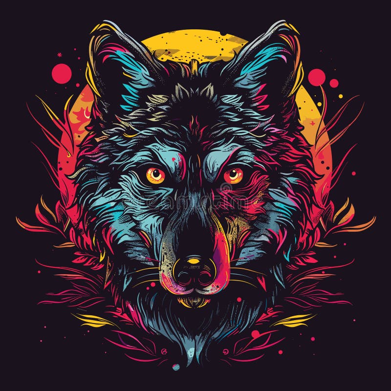 A Wolf with a Yellow Moon in the Background Stock Illustration ...
