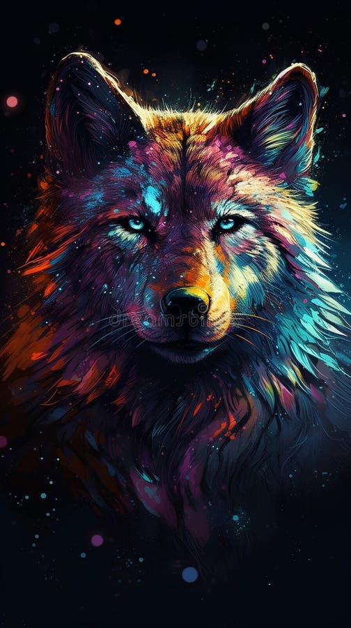 Wolf Zodiac Sign. Colorful Portrait of a Wolf in Space Stock ...
