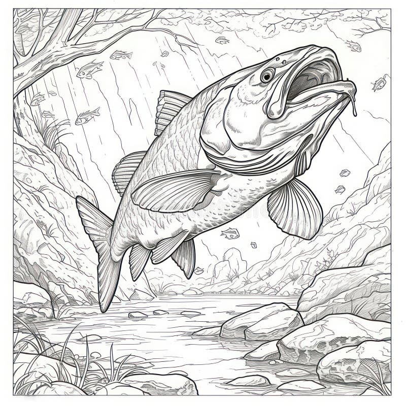 Wolffish Drawing Coloring Book Page Stock Illustration - Illustration ...