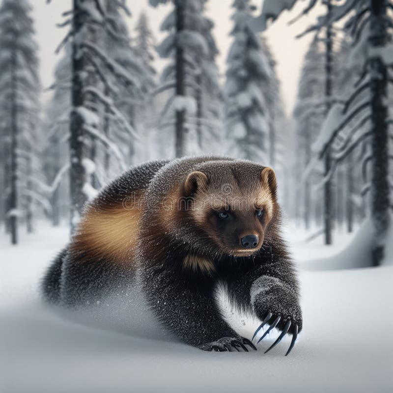 Wolverine in the Frozen Wilderness Stock Illustration - Illustration of ...