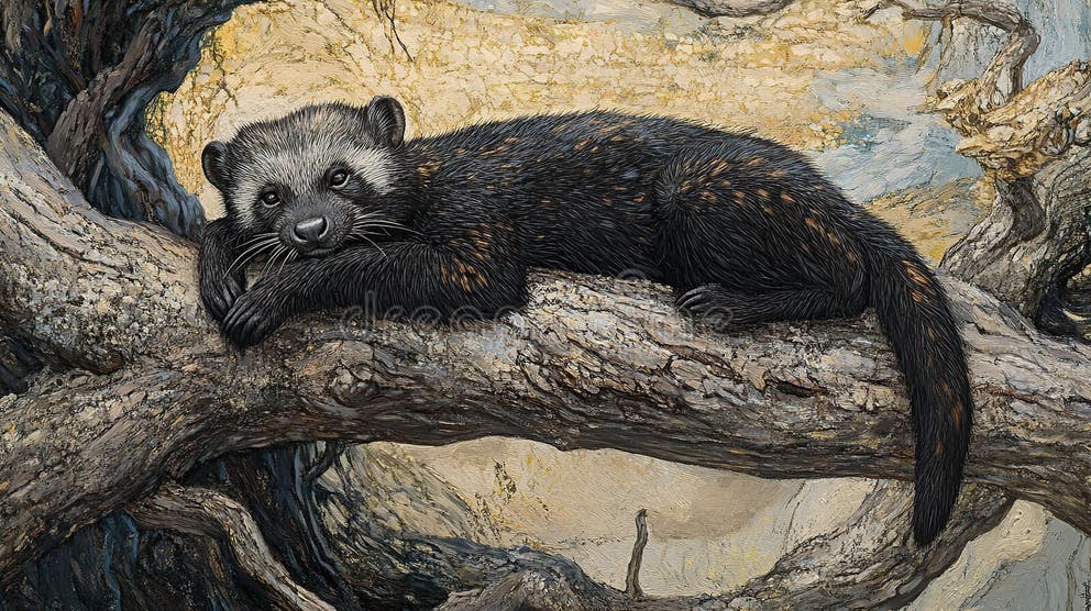 Wolverine Resting on a Tree Branch in a Forest Stock Image - Image of ...