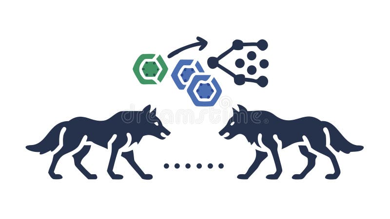 Wolves and Abstract Tech, Nature Integration, Digital Wildlife, Vector ...