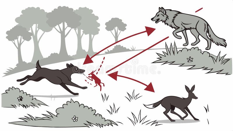 Wolves Chasing a Rabbit in a Forest Scene, Predator Prey Vector Design ...