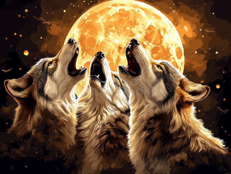 Wolves Create a Symphony at Night Under the Light of the Full Moon in ...