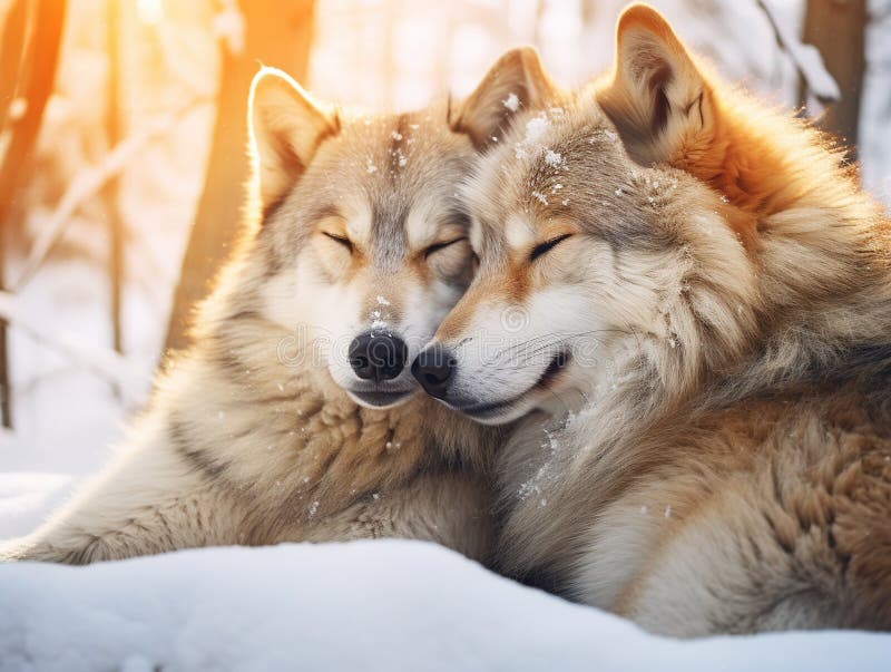 Ai Generated Illustration Wildlife Concept of Wolves Cuddling Stock ...