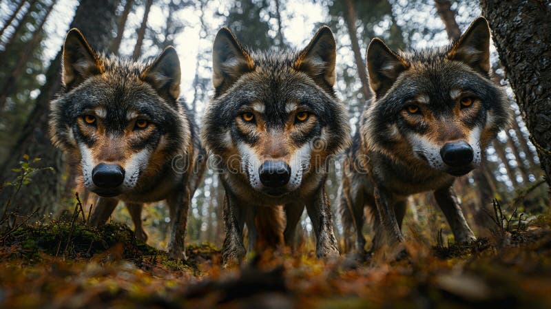 Wolves in a Dense Forest Captured from a Unique Low-angle Perspective ...