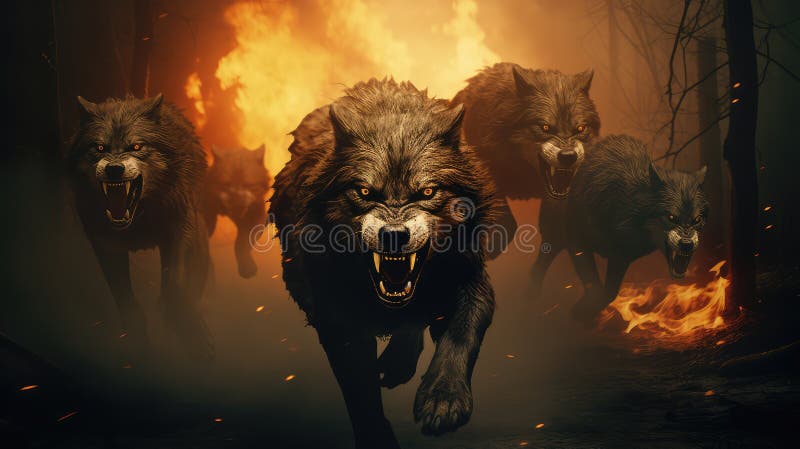 Wolves fire wolf stock illustration. Illustration of wilderness - 361616346