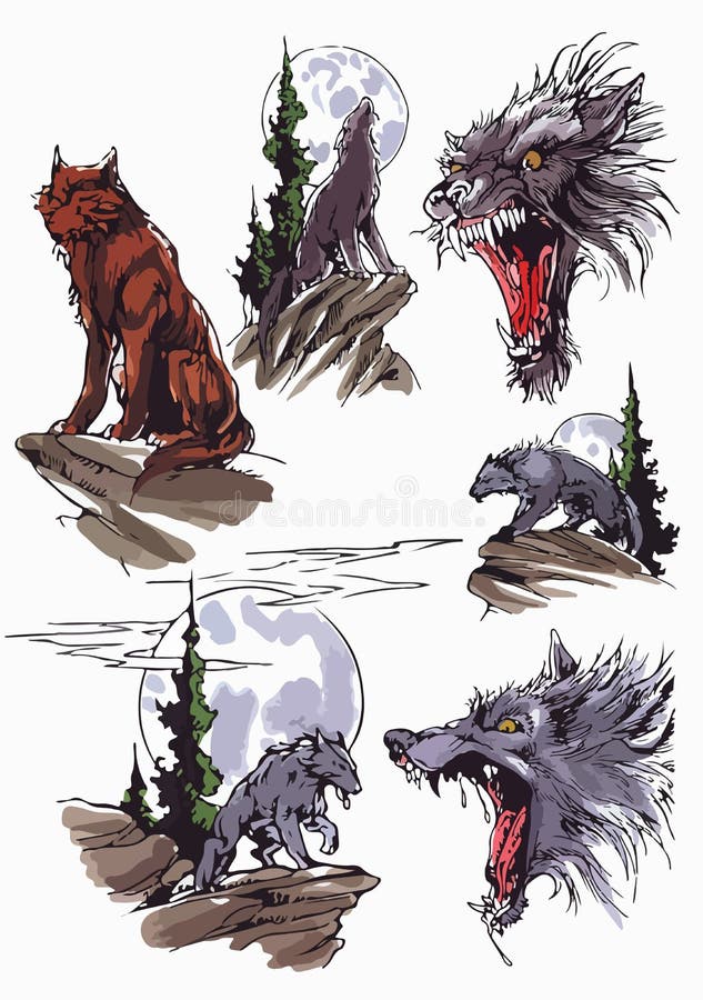 Wolves Tattoo Flash Set. Set of Labels and Elements. Vector Set ...