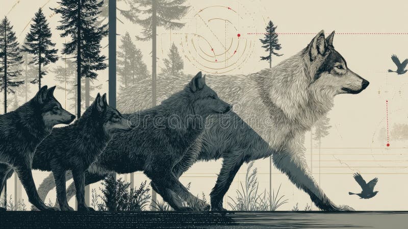 Wolves in Forest: Pack of Predators in Nature S Wilderness Stock ...