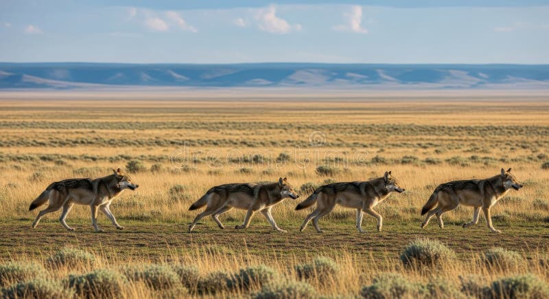 Wolves in Formation Across a Grassy Plain Stock Illustration ...