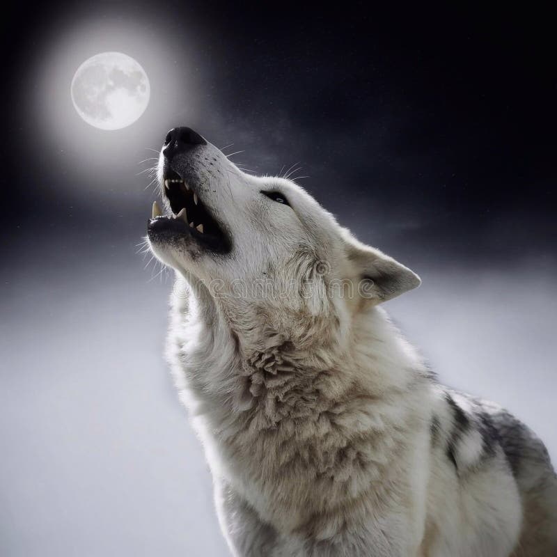 Wolves Howl at Night with the Moon in the Background. Stock Image ...