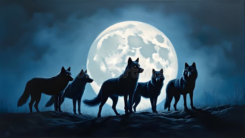 Wolves Howling Under the Bright Full Moon in the Moonlit Night. AI ...