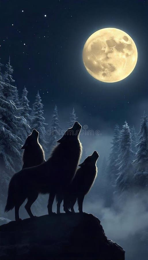 Wolves Howling Under the Moon. Generative AI Stock Photo - Image of ...
