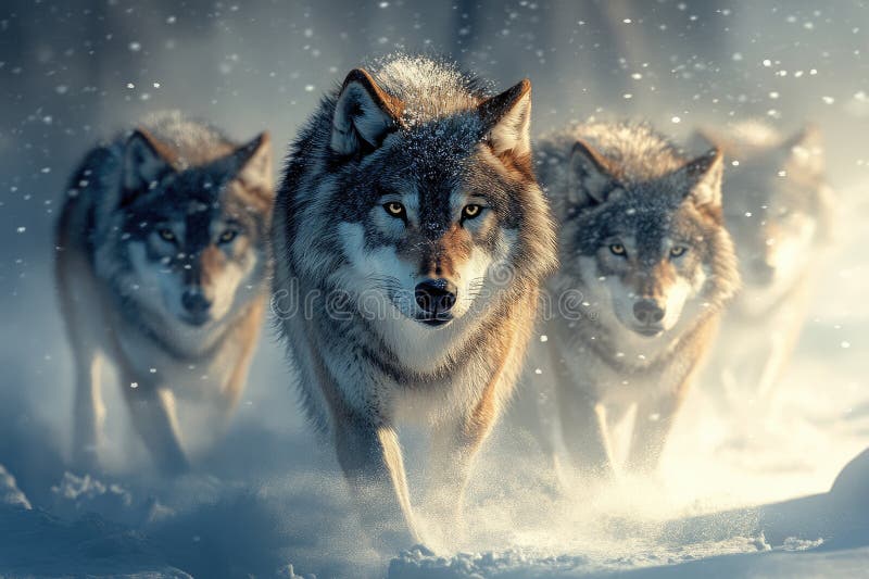 Wolves Moving Silently through Snowy Landscape Stock Image - Image of ...