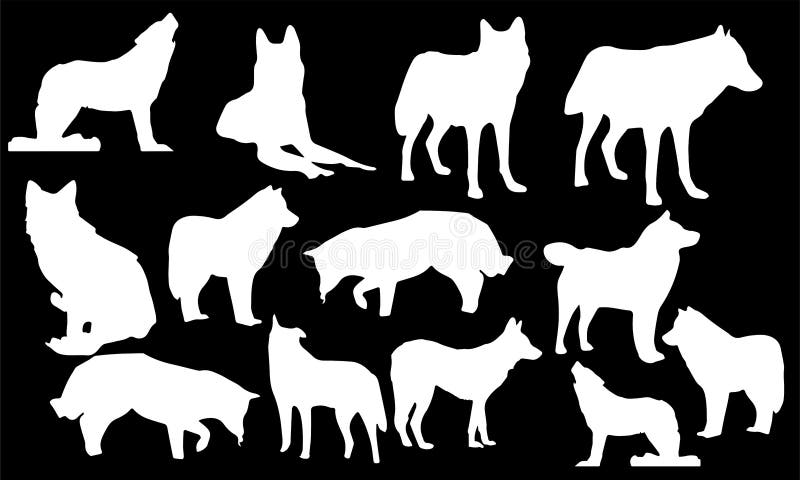 Wolves Outline Collection. Wolf Silhouette Set Stock Vector ...