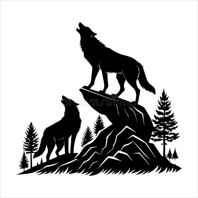 Wolves Pack Howling Silhouettes Vector Illustrations Eps Stock ...