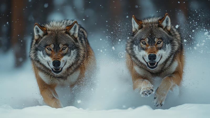 Wolves Running through Snow Stock Illustration - Illustration of ...