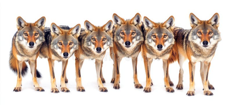 Wolves Standing Side by Side in a Group, Presenting Their Unique ...