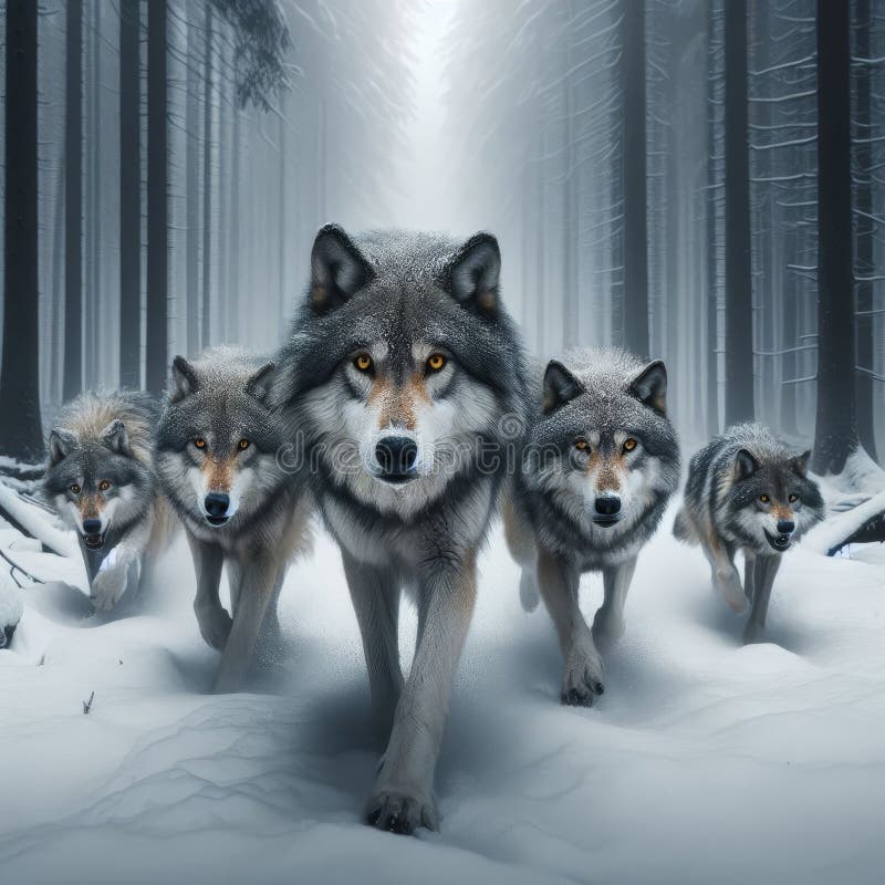 Wolves Walking in Snowy Forest Stock Photo - Image of wintertime ...