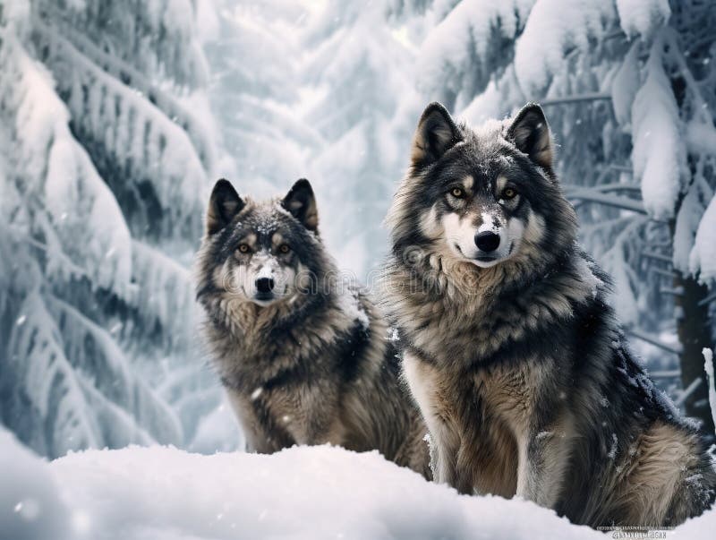 Wolves in winter stock illustration. Illustration of imagine - 293694385