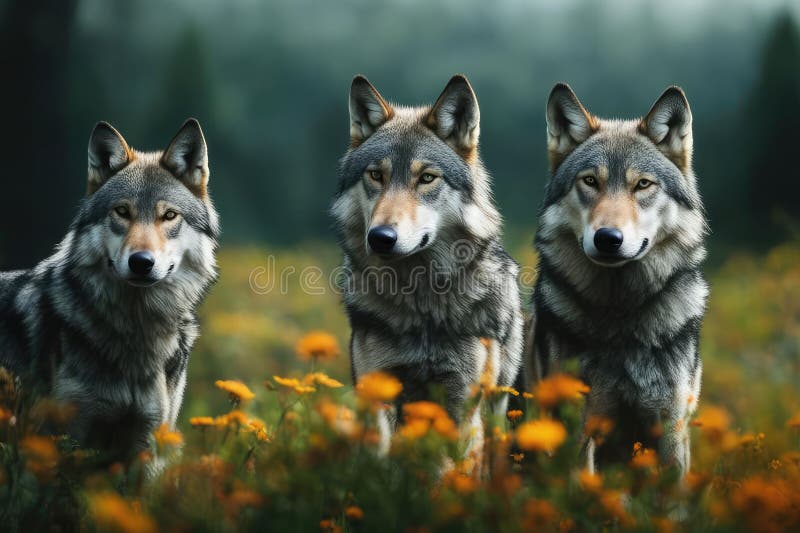Wolves in the woods, stock illustration. Illustration of nature - 301626319