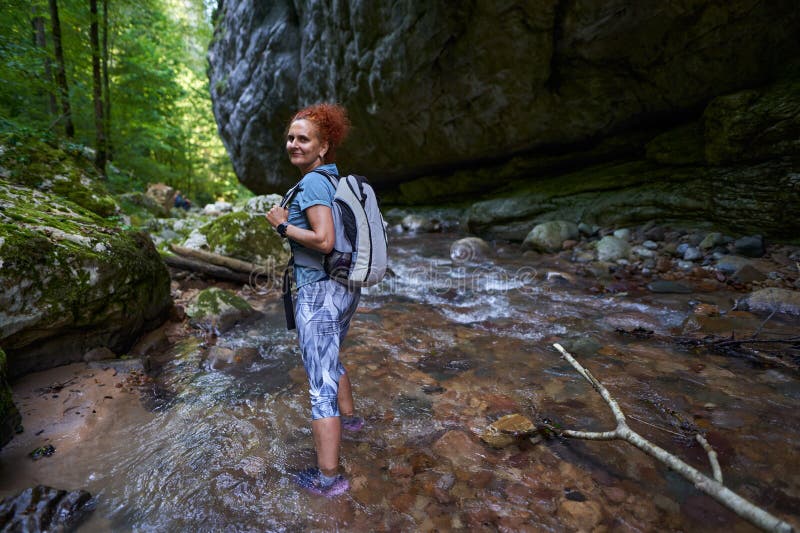 Womah Hiker Exploring a Gorge Stock Photo - Image of explore, european ...