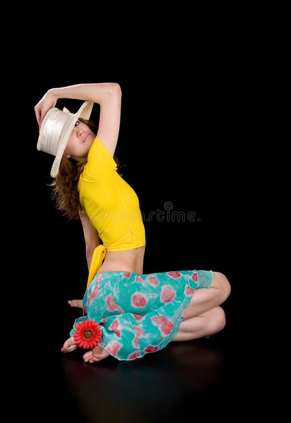 Womam in the yellow blouse stock image. Image of gerbera - 7557447