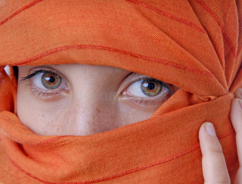 Mysterious Female Face in Ocher Head Wrap Stock Image - Image of ...
