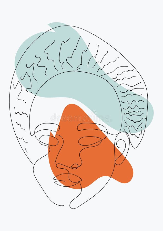Woman Abstract Face One Line Drawing Hand Drawn Outline Illustration
