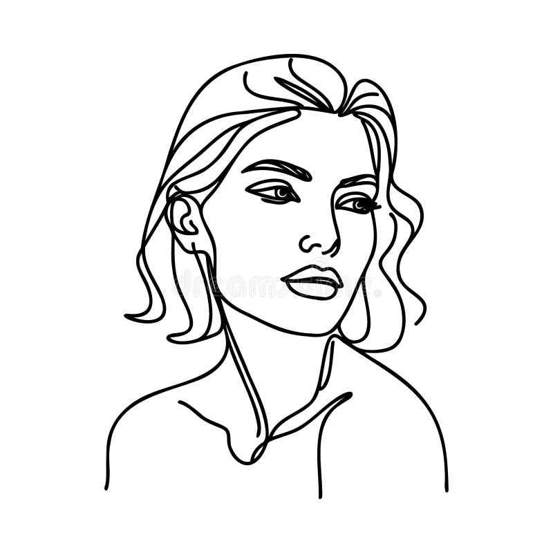 Woman Abstract Face One Line Drawing Hand Drawn Outline Illustration